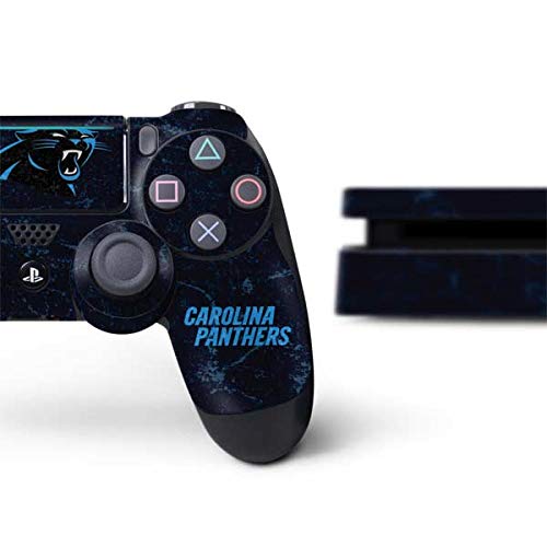 Skinit Decal Gaming Skin Compatible with PS4 Slim Bundle - Officially Licensed NFL Carolina Panthers Distressed Design