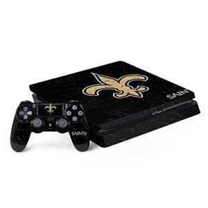 skinit decal gaming skin compatible with ps4 slim bundle - officially licensed nfl new orleans saints distressed design