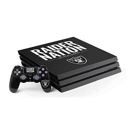 Skinit Decal Gaming Skin Compatible with PS4 Pro Console and Controller Bundle - Officially Licensed NFL Las Vegas Raiders Team Motto Design