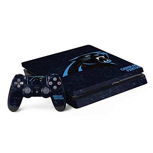 Skinit Decal Gaming Skin Compatible with PS4 Slim Bundle - Officially Licensed NFL Carolina Panthers Distressed Design