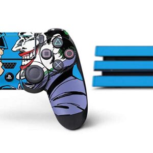 Skinit Decal Gaming Skin Compatible with PS4 Pro Console and Controller Bundle - Officially Licensed Warner Bros Batman vs Joker - Blue Background Design