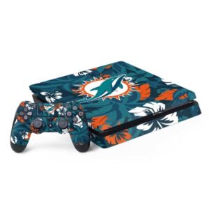 skinit decal gaming skin compatible with ps4 slim bundle - officially licensed nfl miami dolphins tropical print design