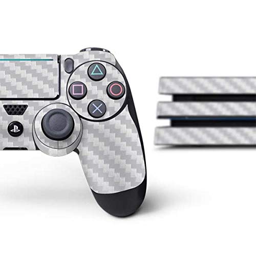 Skinit Decal Gaming Skin Compatible with PS4 Pro Bundle - White Carbon Fiber Specialty Texture Material Design