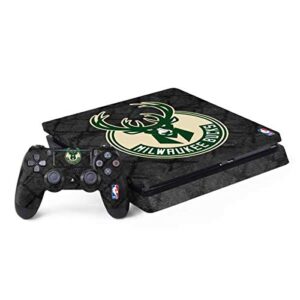 skinit decal gaming skin compatible with ps4 slim bundle - officially licensed nba milwaukee bucks rusted dark design