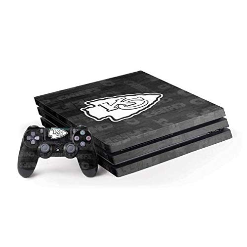 Skinit Decal Gaming Skin Compatible with PS4 Pro Console and Controller Bundle - Officially Licensed NFL Kansas City Chiefs Black & White Design