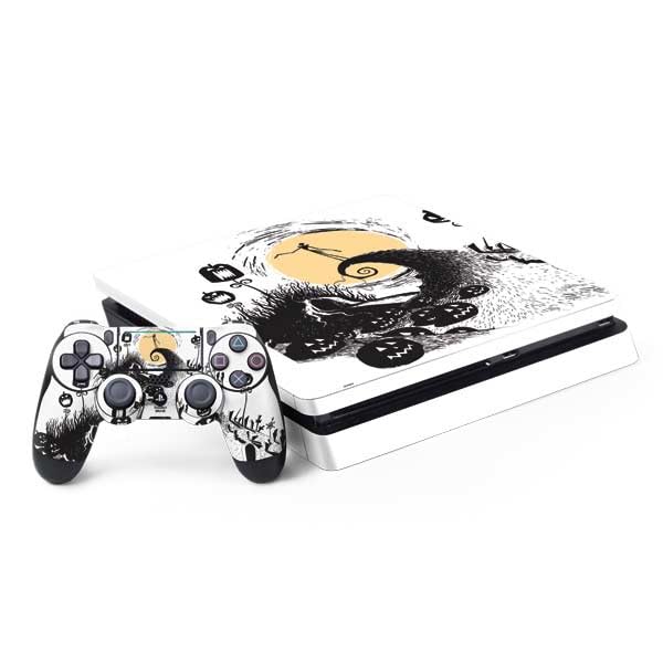 Skinit Decal Gaming Skin Compatible with PS4 Slim Bundle - Officially Licensed Disney The Nightmare Before Christmas Jack on Spiral Hill Art Design