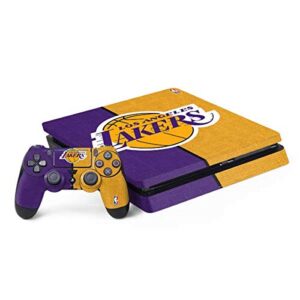 skinit decal gaming skin compatible with ps4 slim bundle - officially licensed nba los angeles lakers canvas design