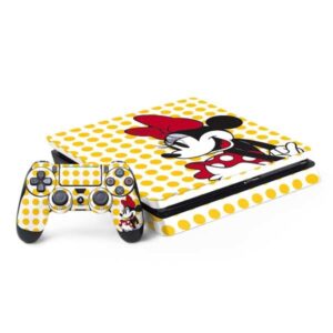 skinit decal gaming skin compatible with ps4 slim bundle - officially licensed disney minnie mouse profile yellow dots design