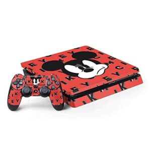 skinit decal gaming skin compatible with ps4 slim bundle - officially licensed disney mickey mouse grumpy design