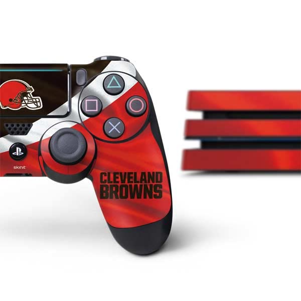 Skinit Decal Gaming Skin Compatible with PS4 Pro Console and Controller Bundle - Officially Licensed NFL Cleveland Browns Design