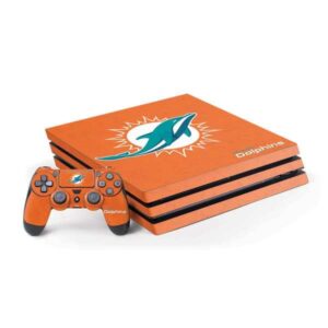 skinit decal gaming skin compatible with ps4 pro console and controller bundle - officially licensed nfl miami dolphins distressed- orange design