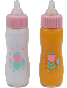 jc toys deluxe disappearing magic bottles | fits all dolls | milk and juice | flower theme | ages 2+ , pink