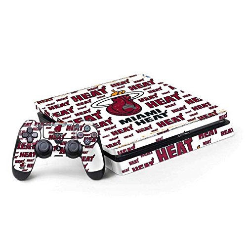 Skinit Decal Gaming Skin Compatible with PS4 Slim Bundle - Officially Licensed NBA Miami Heat White Blast Design