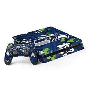 skinit decal gaming skin compatible with ps4 slim bundle - officially licensed nfl seattle seahawks tropical print design