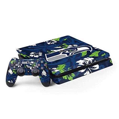 Skinit Decal Gaming Skin Compatible with PS4 Slim Bundle - Officially Licensed NFL Seattle Seahawks Tropical Print Design