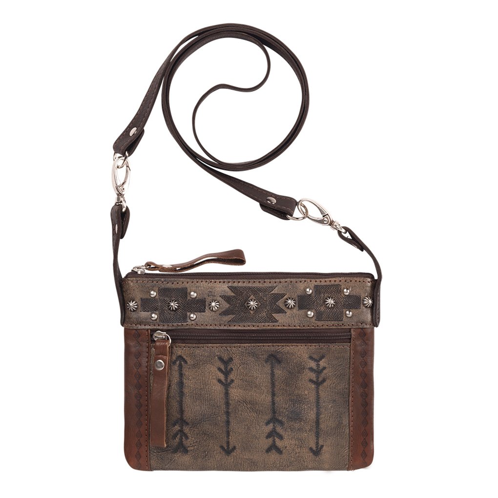 American West Women's Southwestern Arrow Trail Rider Crossbody Bag Distressed Brown One Size