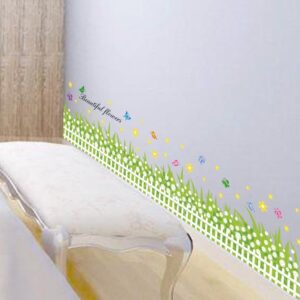 bibitime garden white fence flower green grassland borders stickers beautiful butterfly wall decal for kitchen living room nursery bedroom kids room decor home art mural