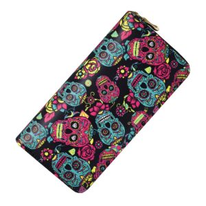 laimi duo women's skull wallet floral leather rfid blocking purse clutch multi card case phone holder for ladies