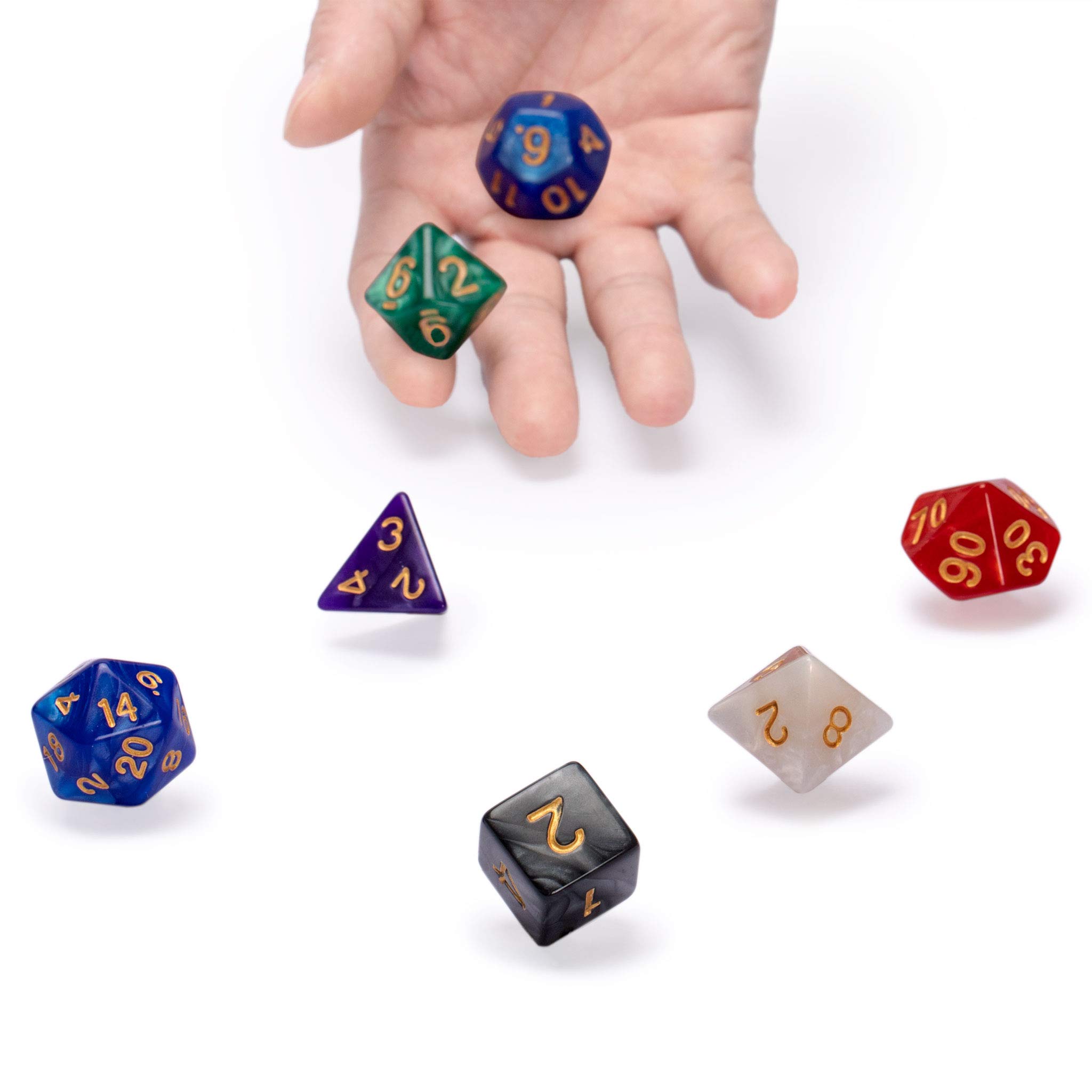 Yellow Mountain Imports 42 Polyhedral Dice, 6 Colors with Complete Set of D4, D6, D8, D10, D12, D20, and D% for Role Playing Games (RPG), DND, MTG, and Other Dice Games