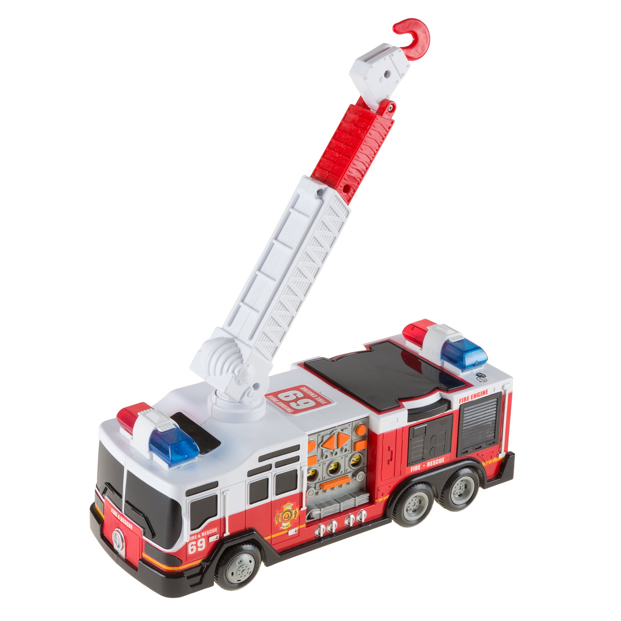 Hey! Play! Toy Fire Truck with Extending Ladder, Battery-Powered Lights, Siren Sounds and Bump-n-Go Movement for Toddlers Boys and Girls