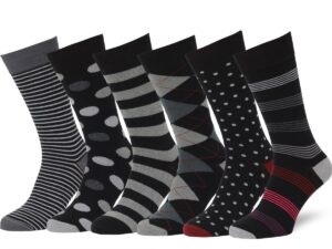 easton marlowe mens black dress socks size 10-13 - fun dress socks for men - cotton 6 pack argyle striped dots funky socks #38 gifts for men