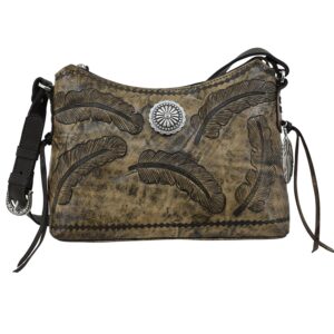 american west women's sacred bird shoulder bag distressed brown one size