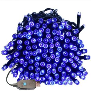 indoor/outdoor string lights with 8 flash changing modes usb power 39ft 100led wire lights waterproof fairy twinkle decorative lights for party/christmas/patio/home (blue include power adapter)