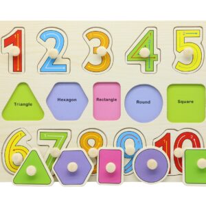 Motrent Wooden Jigsaw Peg Puzzle Board Toy Number Educational and Learning Puzzles Toy