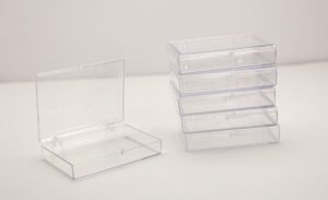 clear hard plastic hinged lid box, trading card storage box and display case for collectibles, 3 1/2" l x 2 9/16" w x 5/8" h, 10 boxes, made in usa by gary plastic packaging