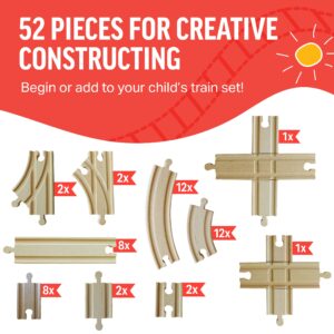 12 Wooden Train Cars, 1 Bonus Crane, 4 Connectors, Locomotive Tank Engines and Wagons for Toy Train Tracks, Compatible with Thomas Wood Toy Railroad Set