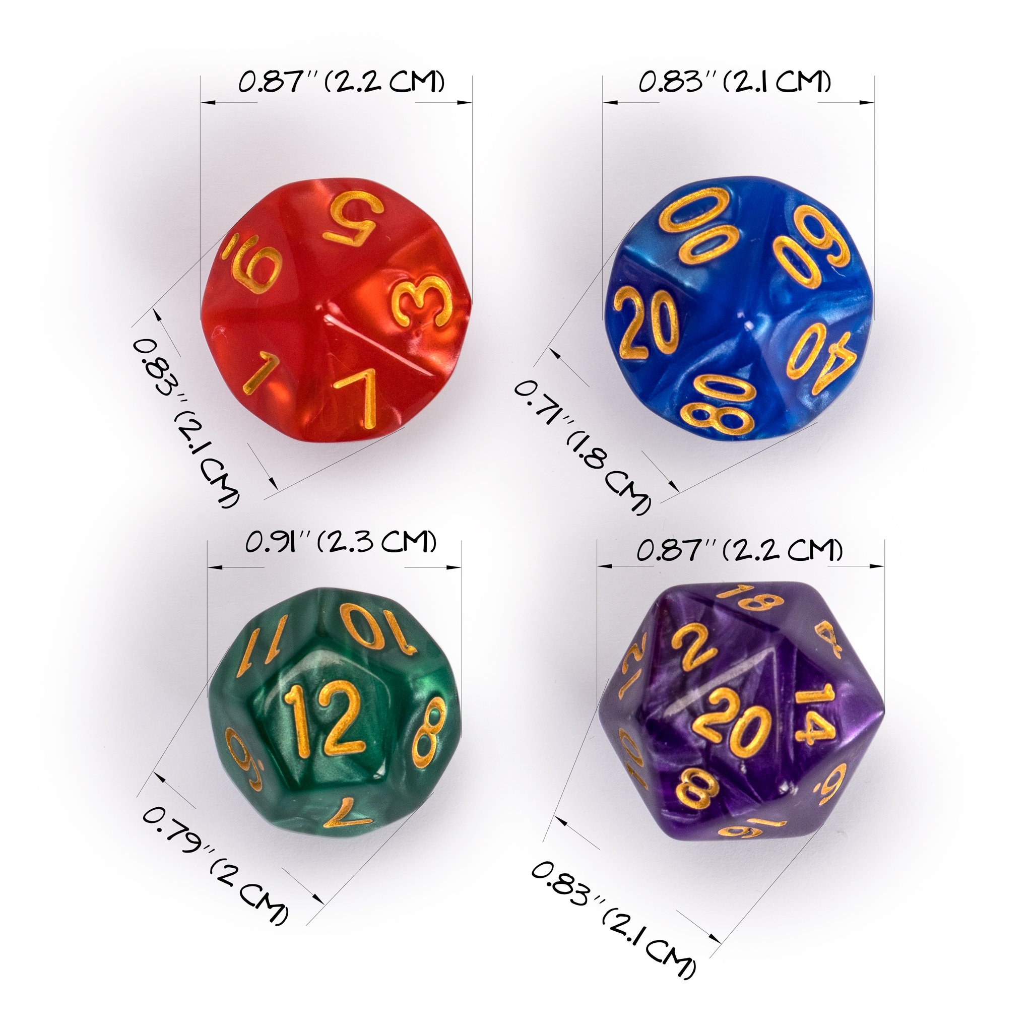 Yellow Mountain Imports 42 Polyhedral Dice, 6 Colors with Complete Set of D4, D6, D8, D10, D12, D20, and D% for Role Playing Games (RPG), DND, MTG, and Other Dice Games