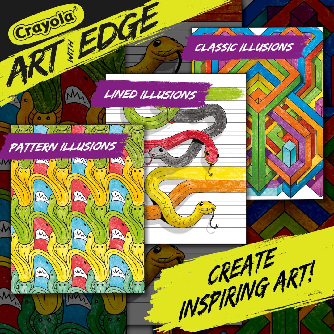 Crayola Art With Edge Optical Illusions Coloring Pages (40pgs), Adult Coloring, 3D Art, Gift for Teens & Adults