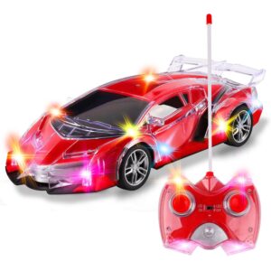 light up rc remote control racing car - 1:20 scale radio control sports car with flashing led lights - ideal gift toy for kids