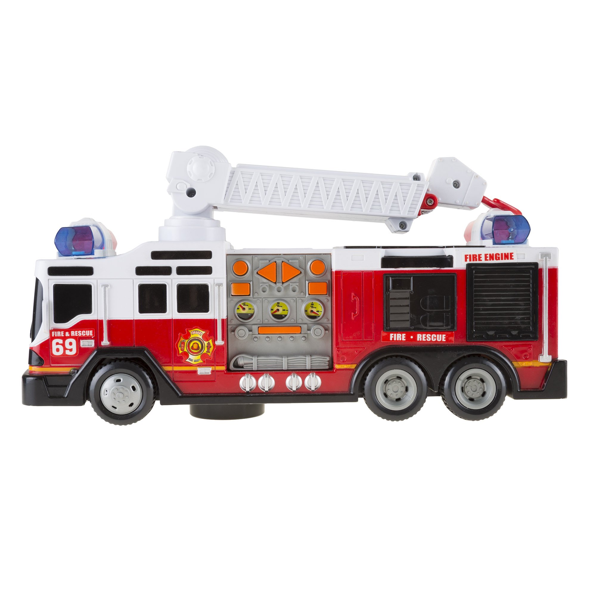 Hey! Play! Toy Fire Truck with Extending Ladder, Battery-Powered Lights, Siren Sounds and Bump-n-Go Movement for Toddlers Boys and Girls