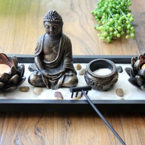 We pay your sales tax Feng Shui Tabletop Zen Garden Buddha Rock Rake Sand Candle Incense Burner Home Decor Gift (KT00034)