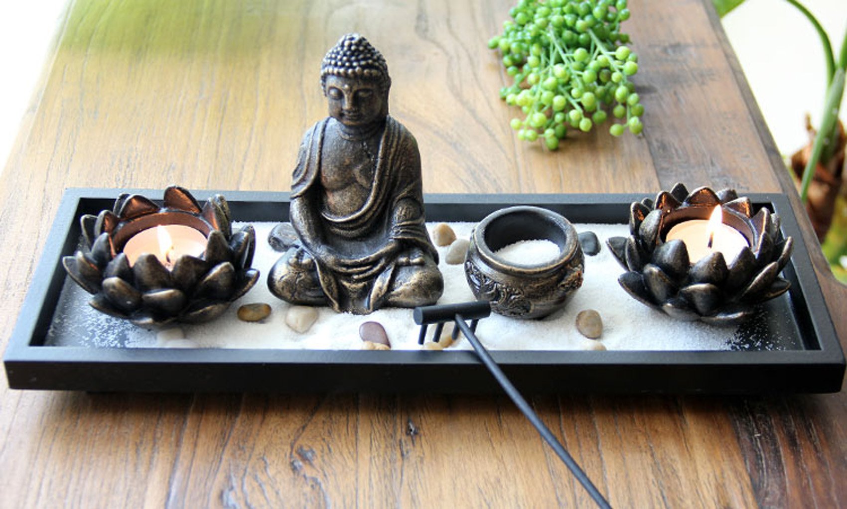 We pay your sales tax Feng Shui Tabletop Zen Garden Buddha Rock Rake Sand Candle Incense Burner Home Decor Gift (KT00034)