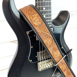 Walker & Williams LC-11 Handmade Super Premium Leather Guitar Strap with Hand Carved Live Oak Pattern And Peccary Backing For Acoustic, Electric, And Bass Guitars