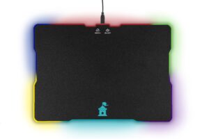 moat mouse pad with led lighting effects - large speed surface with backlit perimeter and logo for gaming - hard mouse mat optimized for all computer mouse sensitivity and sensors