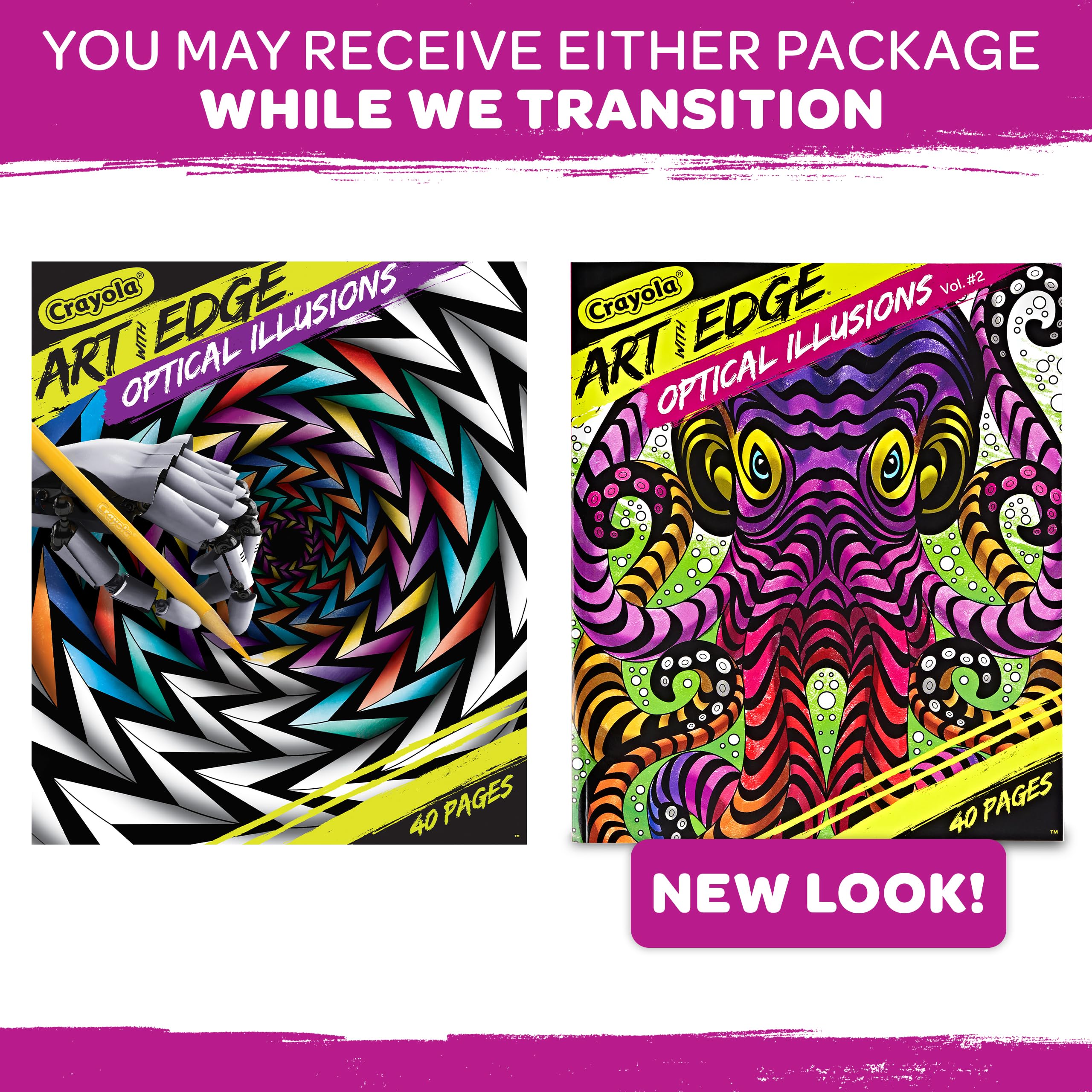 Crayola Art With Edge Optical Illusions Coloring Pages (40pgs), Adult Coloring, 3D Art, Gift for Teens & Adults