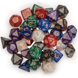 Yellow Mountain Imports 42 Polyhedral Dice, 6 Colors with Complete Set of D4, D6, D8, D10, D12, D20, and D% for Role Playing Games (RPG), DND, MTG, and Other Dice Games