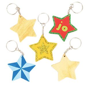 baker ross wooden av609 star keyrings-pack of 8, assemble and attach to key rings and bags, kids craft kit, 6cm