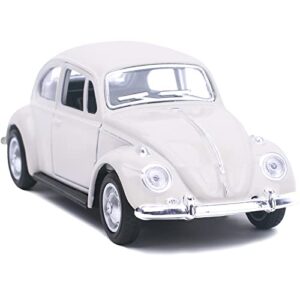 berry president 1967 classic beetle bug vintage 1/32 scale diecast metal pull back car model toy for gift/kids (beige)