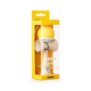 KROM - Kendama Toy POP Yellow - High Wood Quality - Extra Strong - for Beginner and Pro - Gift Pack : Extra String + Stickers