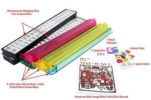 C&H Solutions 166 Tiles American Mahjong Set Black Soft Bag 4 Color Pushers/Racks Easy Carry Western Mahjongg