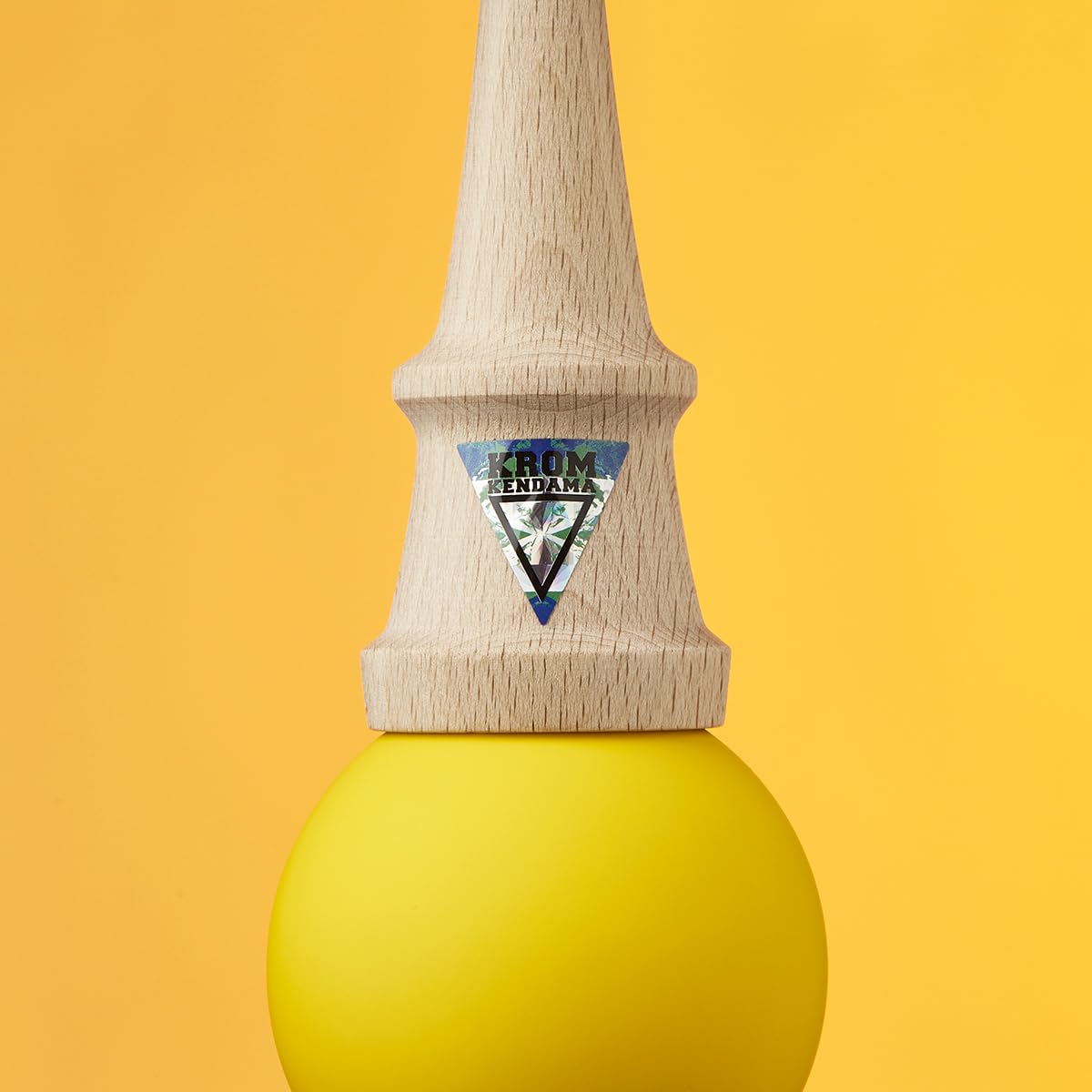 KROM - Kendama Toy POP Yellow - High Wood Quality - Extra Strong - for Beginner and Pro - Gift Pack : Extra String + Stickers