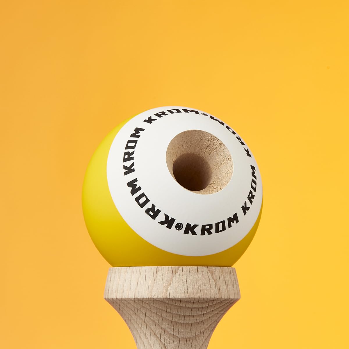 KROM - Kendama Toy POP Yellow - High Wood Quality - Extra Strong - for Beginner and Pro - Gift Pack : Extra String + Stickers