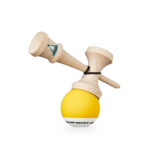 KROM - Kendama Toy POP Yellow - High Wood Quality - Extra Strong - for Beginner and Pro - Gift Pack : Extra String + Stickers