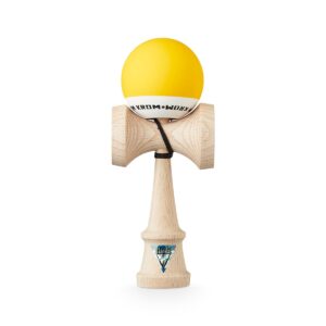 krom - kendama toy pop yellow - high wood quality - extra strong - for beginner and pro - gift pack : extra string + stickers