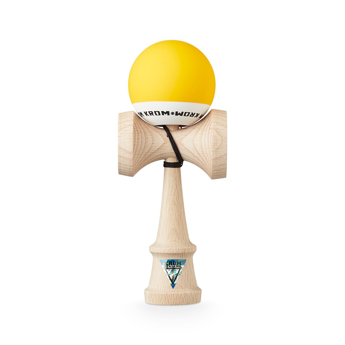 KROM - Kendama Toy POP Yellow - High Wood Quality - Extra Strong - for Beginner and Pro - Gift Pack : Extra String + Stickers