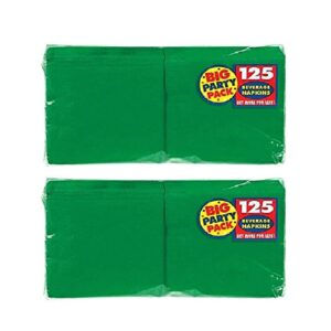 amscan big party value pack 250 count beverage napkins, green